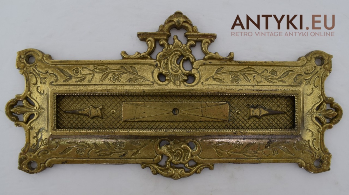 Secesyjny listownik mosiężny ozdobny, klapka do drzwi na listy - antyki.eu